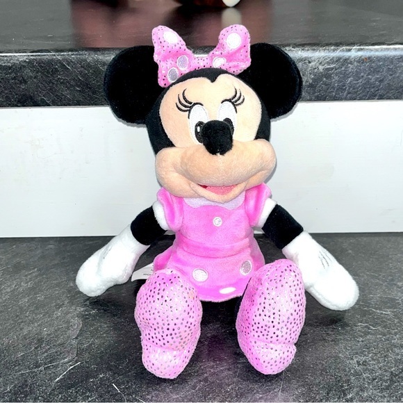 Disney | Toys | Disney Minnie Mouse Plush Pink Velvet Polka Dot Dress ...